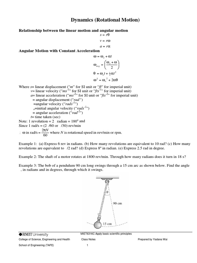 Dynamics Notes (Rotational Kinematics) V1 | PDF