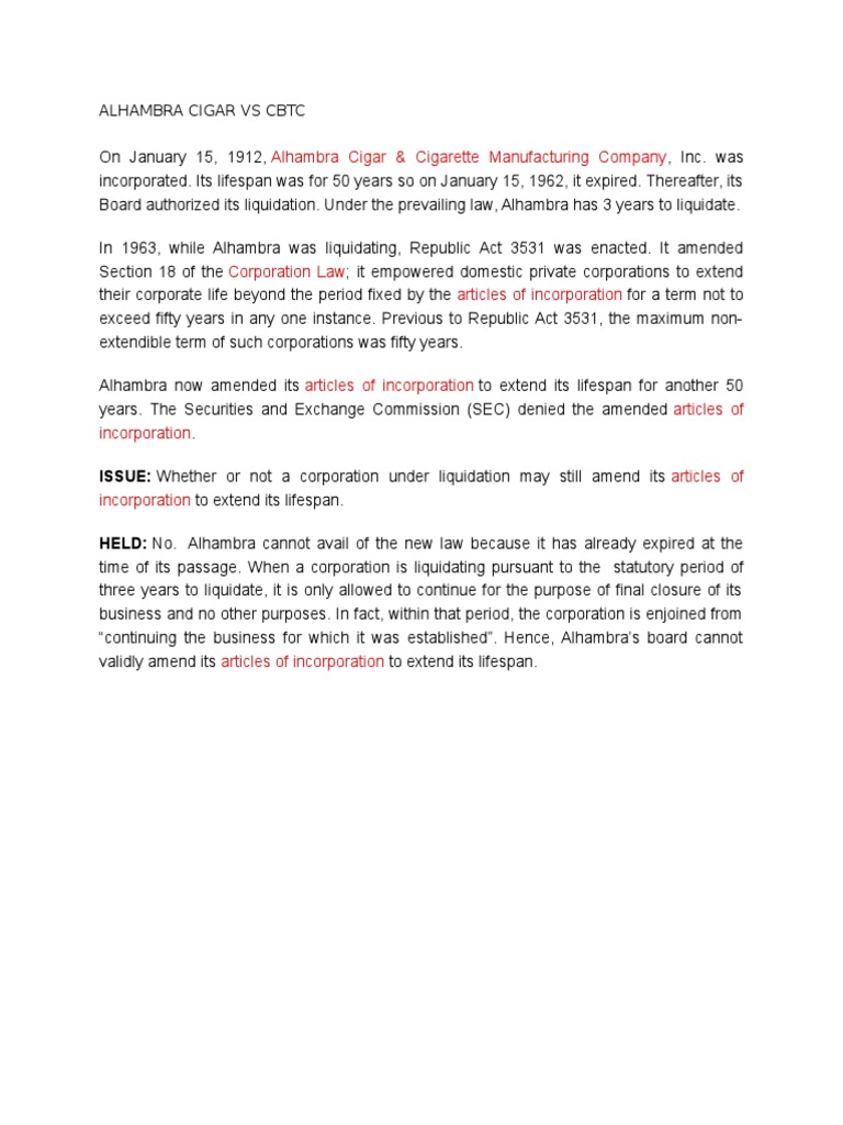 Alhambra Cigar Liquidation Case Analysis | PDF
