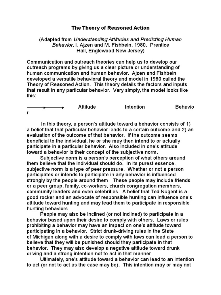 The Theory of Reasoned Action | PDF | Attitude (Psychology) | Intention