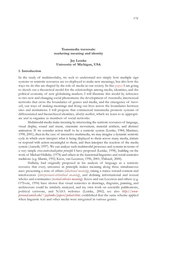 Jay Lemke (2011) - Transmedia Traversals: Marketing Meaning and ...