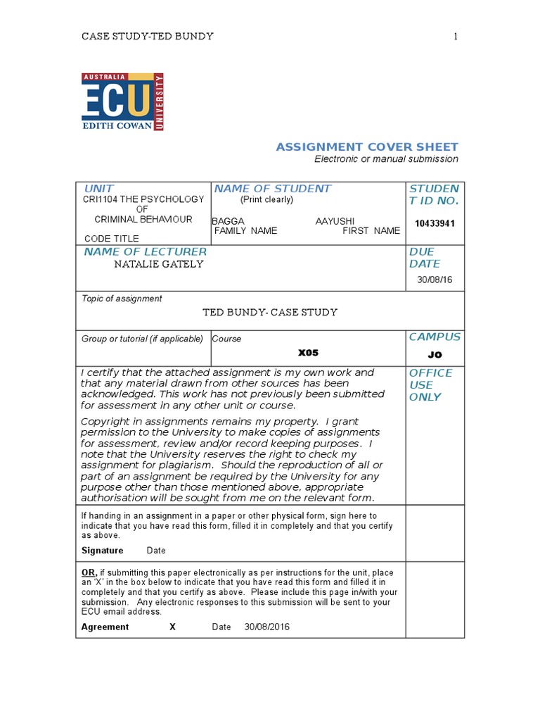 Case Study-Ted Bundy | PDF | Psychopathy | Antisocial Personality Disorder