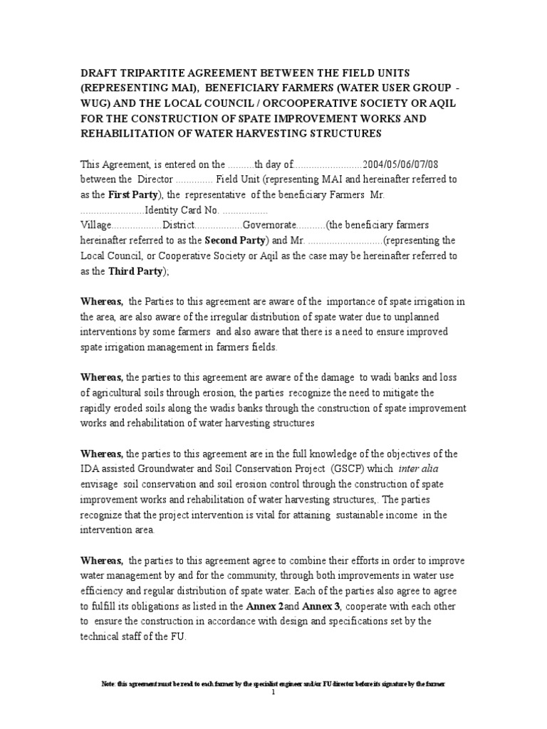 Sample Tripartite Agreement | PDF | Irrigation | Soil