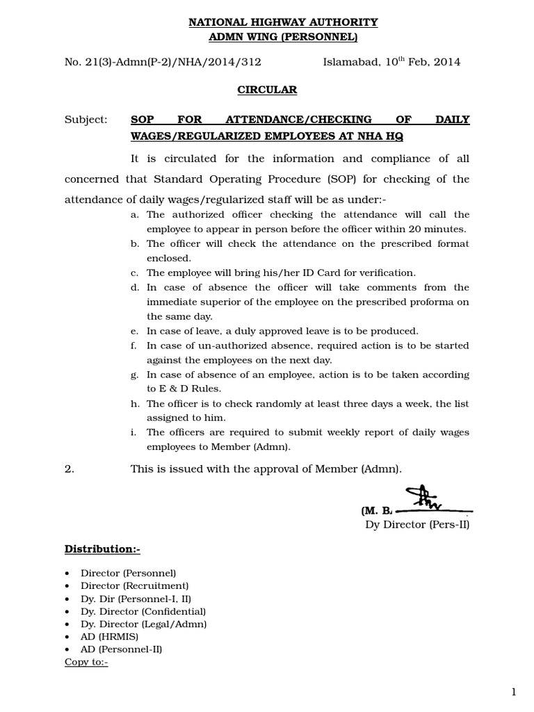 Attendance SOP for NHA Employees | PDF | Government | Government ...