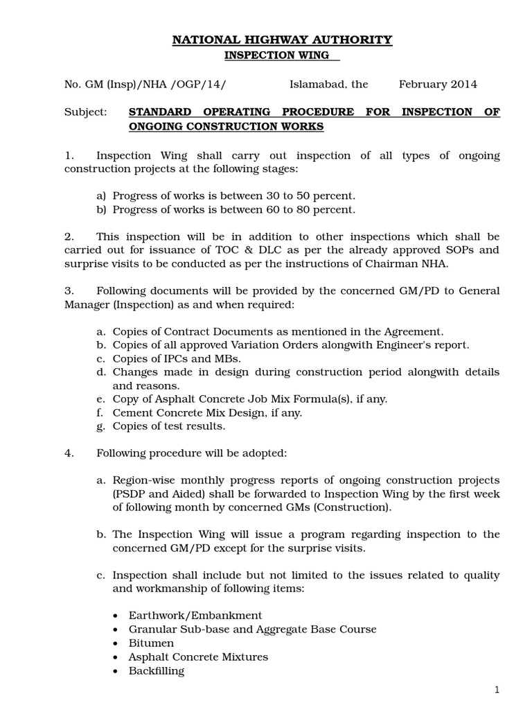 SOP for Inspection of on Going Construction Works | Concrete | Industries