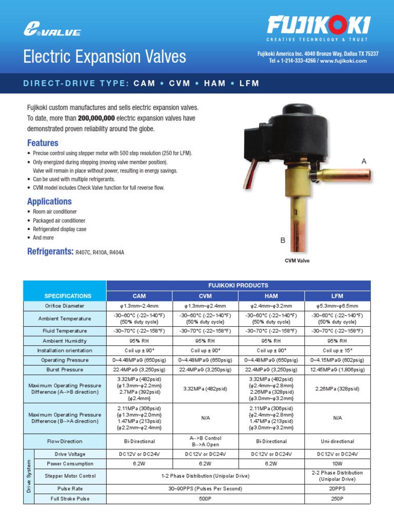 Fujikoki Electric Expansion Valves Specs | PDF | Computers