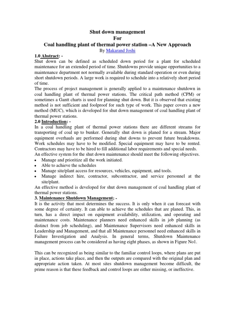 Shutdown Management for Coal Handling Plants | PDF | Data Analysis ...