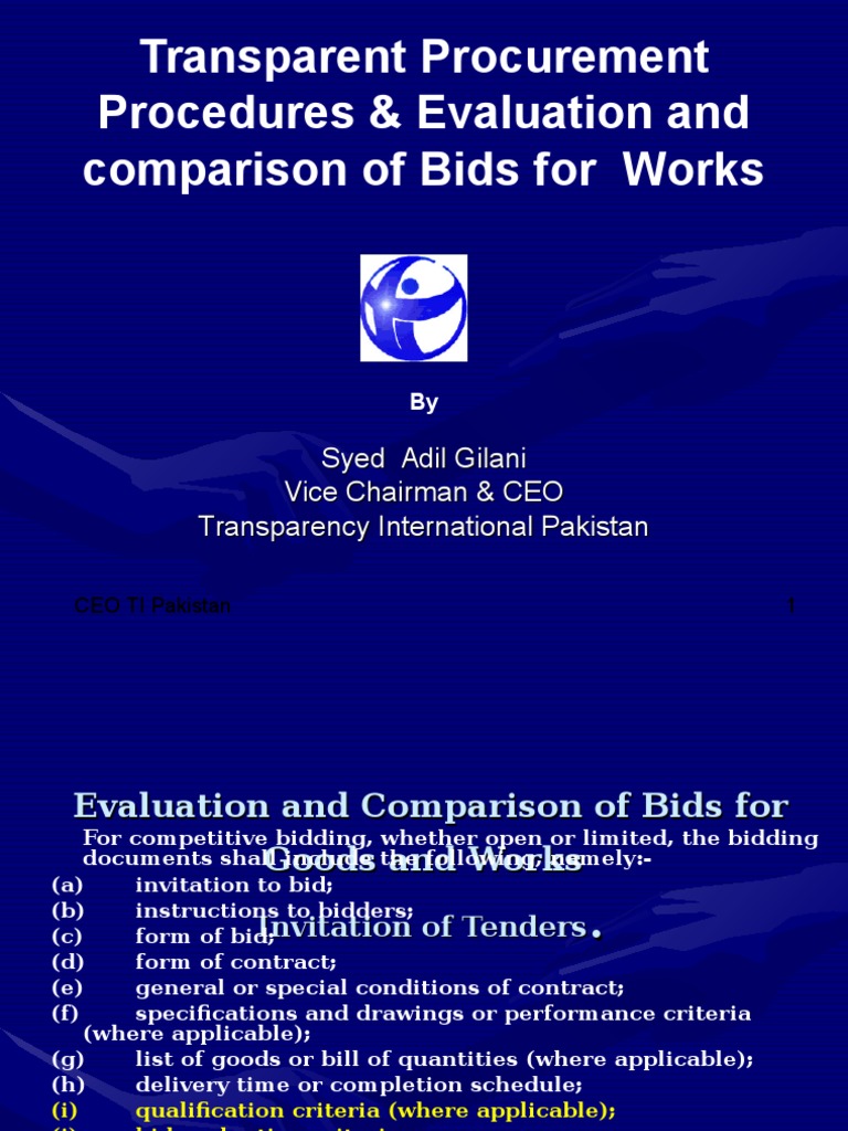 Transparent Procurement Procedures & Evaluation and Comparison of Bids ...