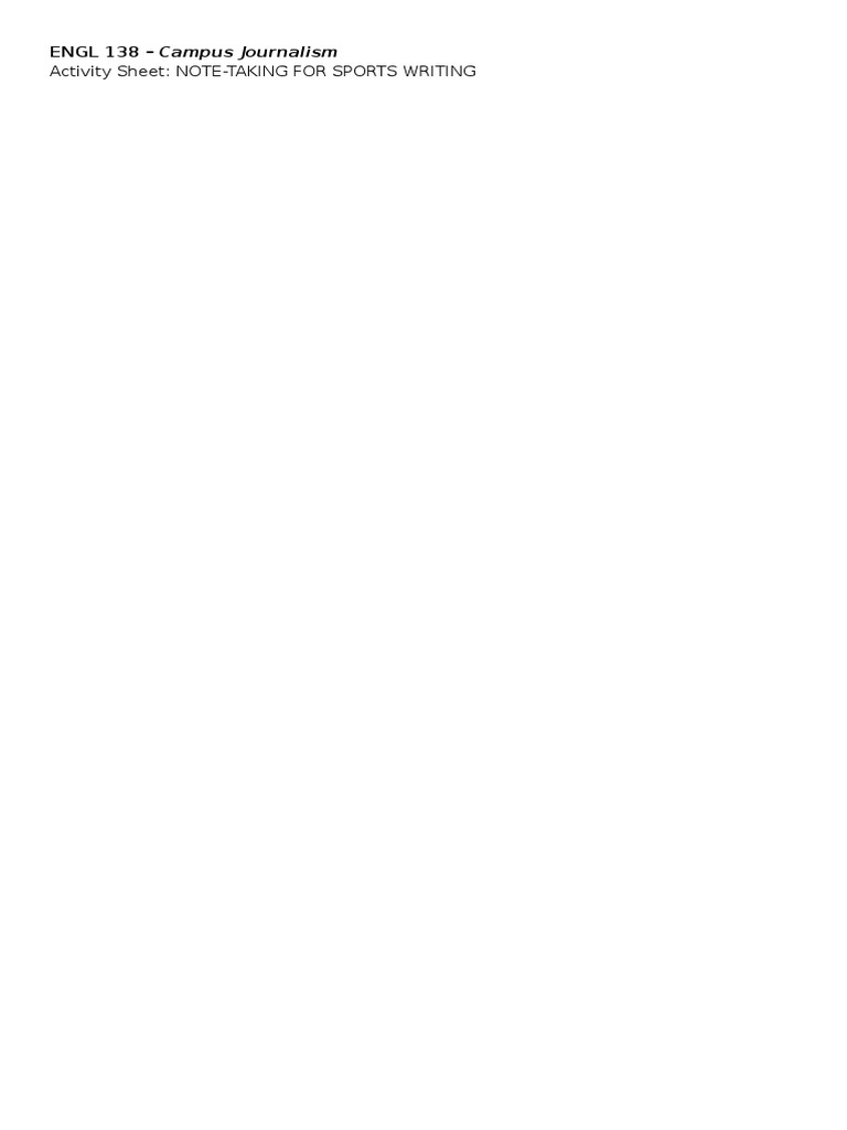 Activity Sheet: Note-Taking For Sports Writing: ENGL 138 - Campus ...