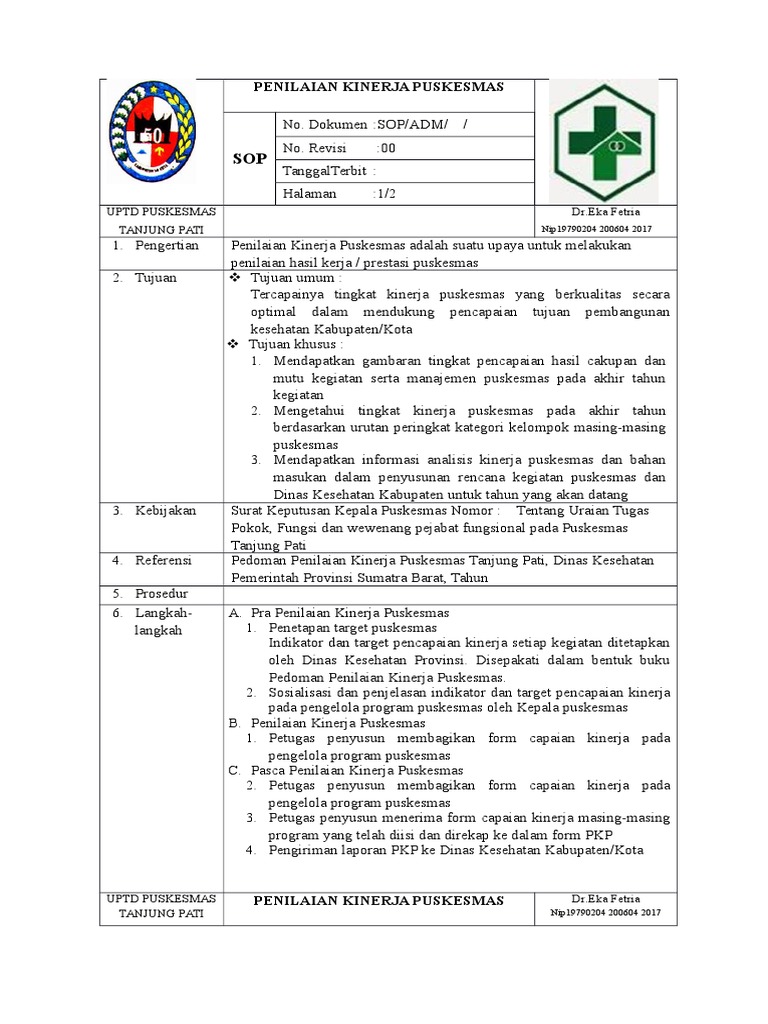 Sop Bab 1 1.3.1.ep 1penilaian Kinerja Puskesmas | PDF
