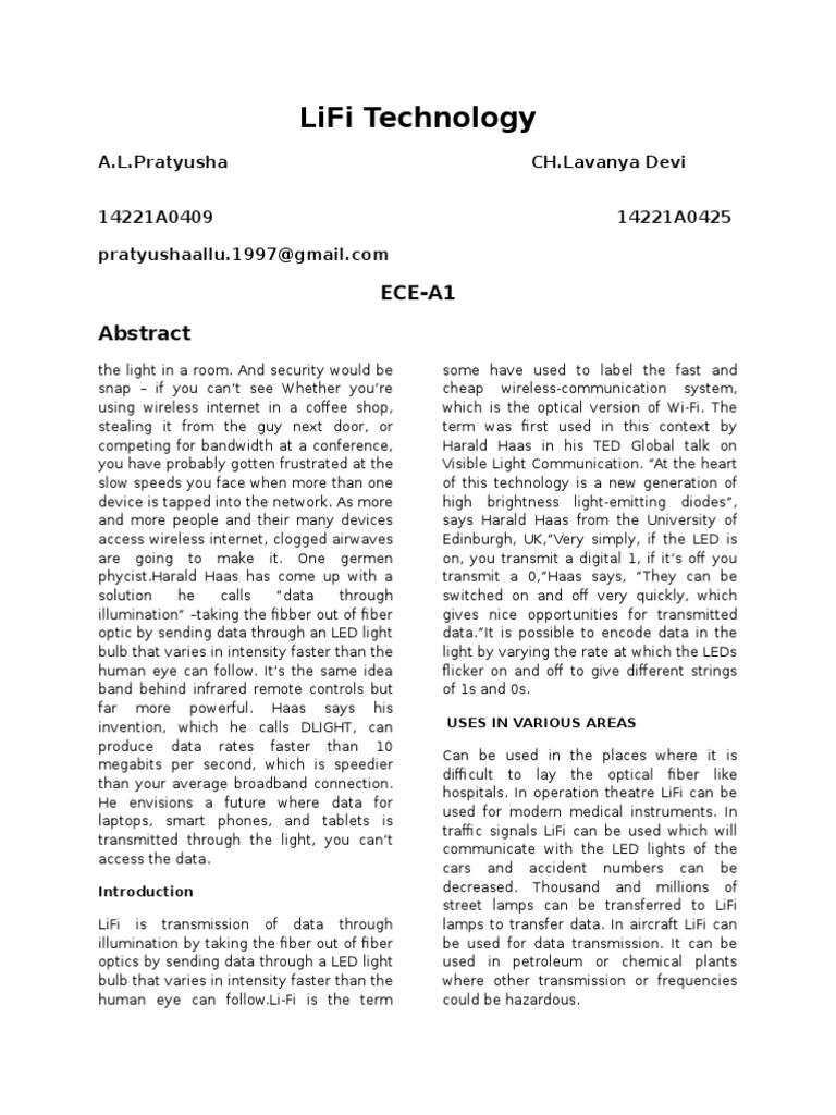 Lifi Technology Abstract SRKR | PDF | Light Emitting Diode | Media ...