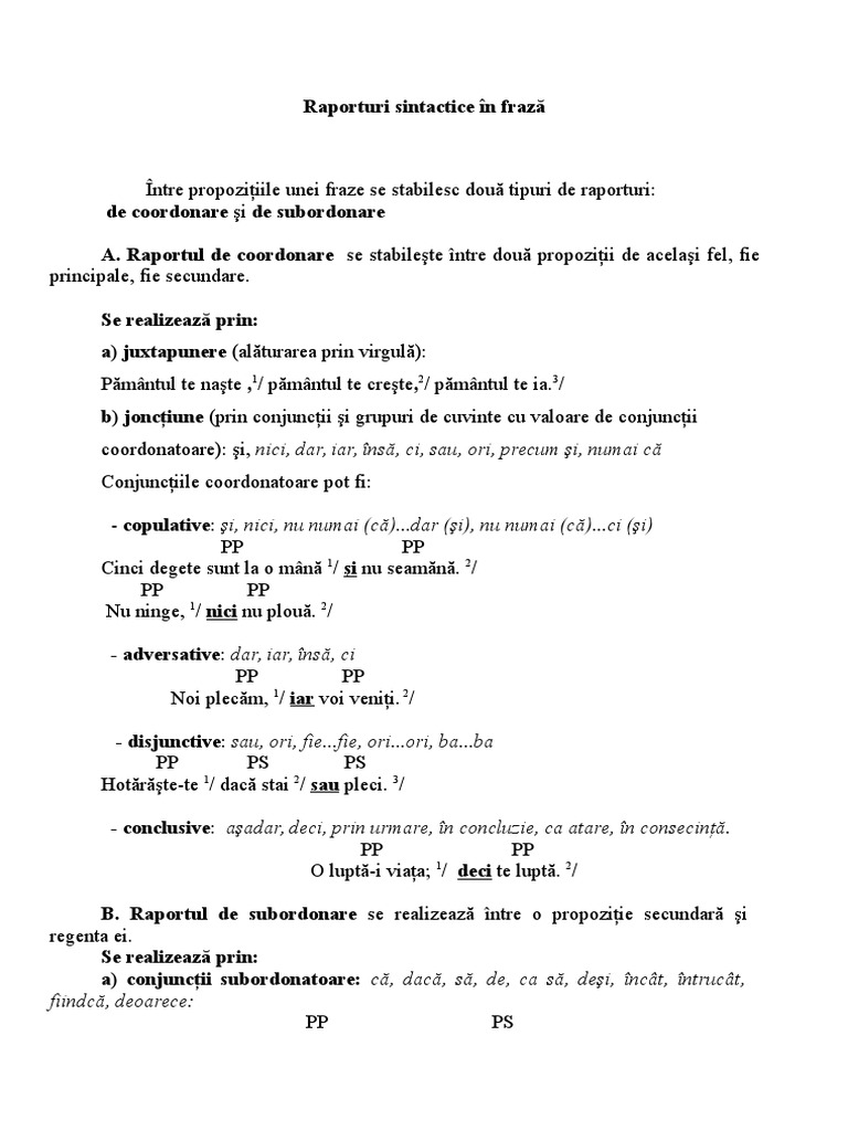 Raporturi Sintactice in Fraza, Teorie