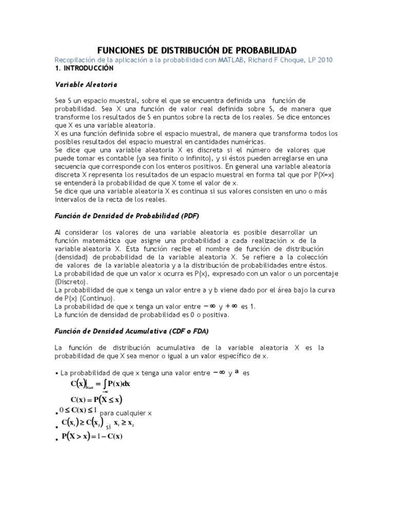 FDP y CDF Con Matlab | PDF | Variable aleatoria | Distribución de probabilidad