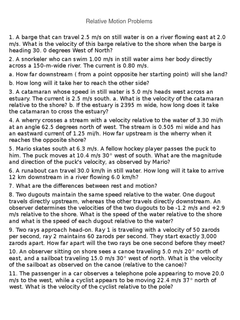 Relative Motion Problems | PDF