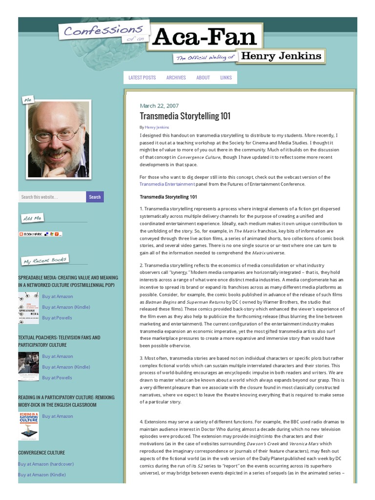 Transmedia Storytelling 101 - HENRY JENKINS | PDF | Storytelling ...
