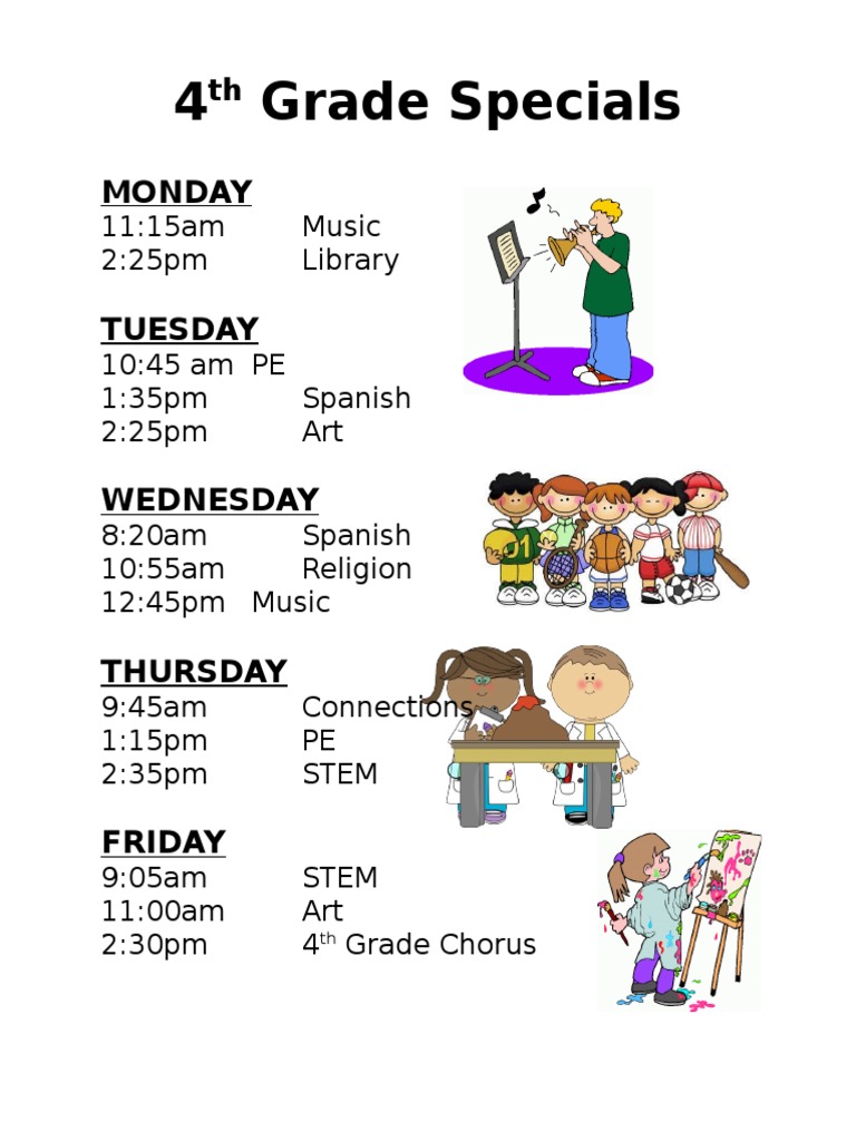 4th Grade Specials | PDF