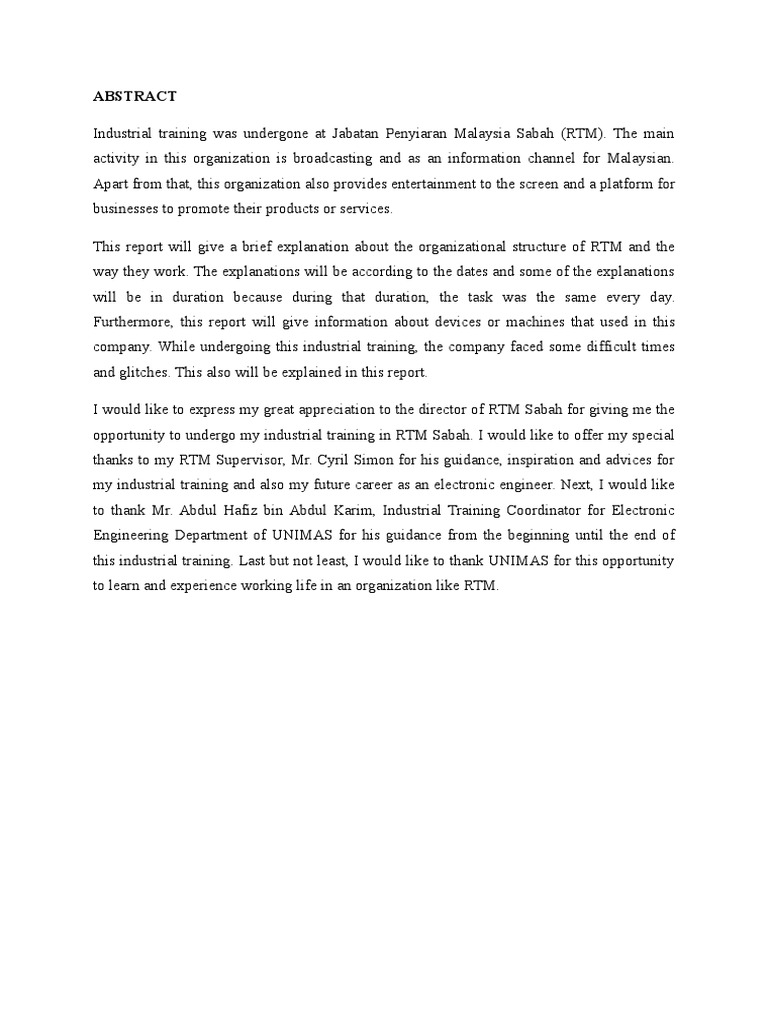 Industrial Training Abstract Example | PDF