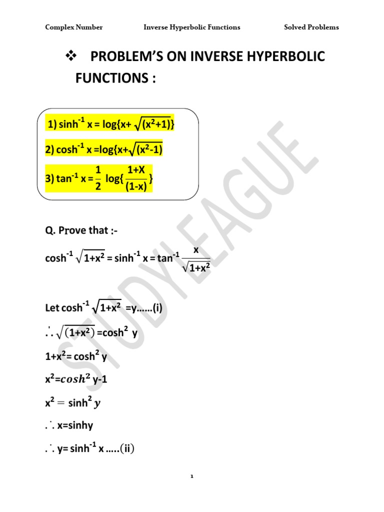 5.problems On Inverse Hyperbolic Functions | PDF | Function (Mathematics) | Differential Geometry