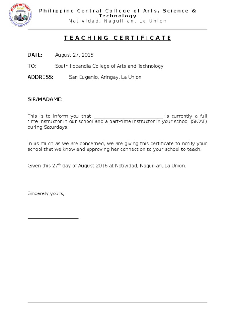 Teaching Certificate for Instructor | PDF