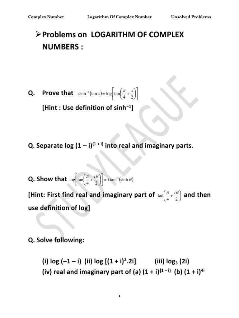6.Problems on Logarithm of Complex Number