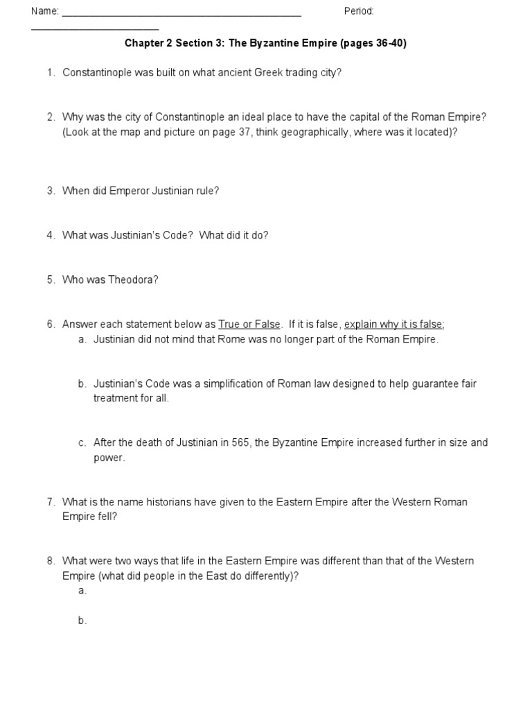 Chapter 2 Section 3: The Byzantine Empire (Pages 36 40) | PDF