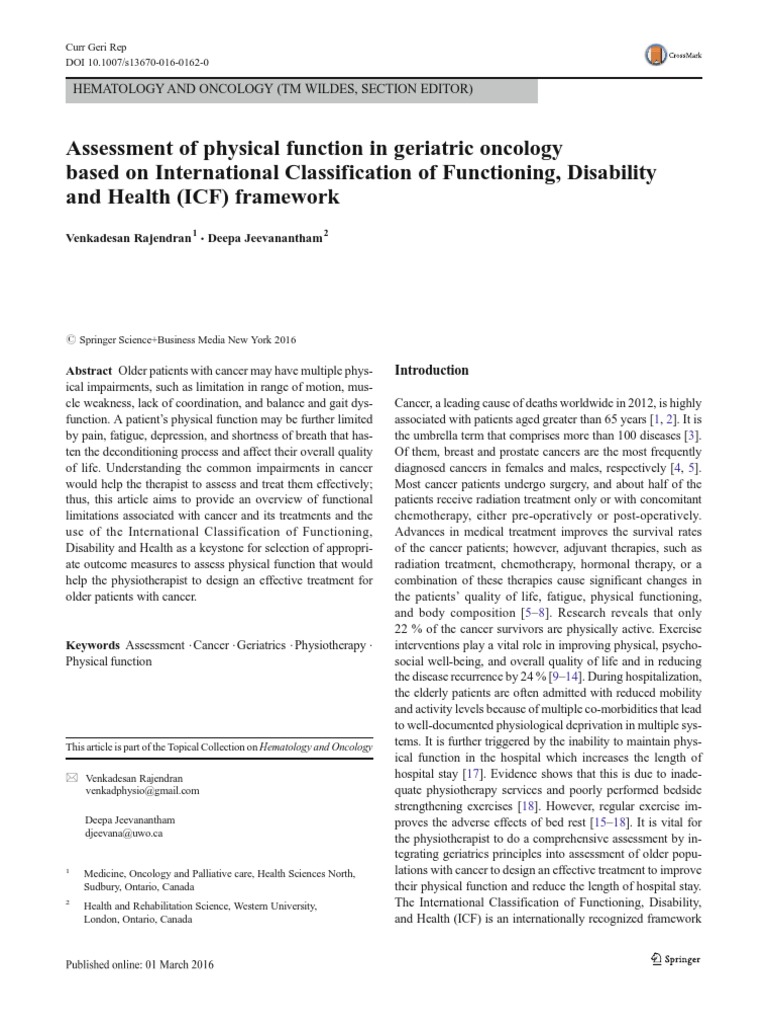 Assessment of Physical Function in Geriatric Oncology | PDF | Physical ...