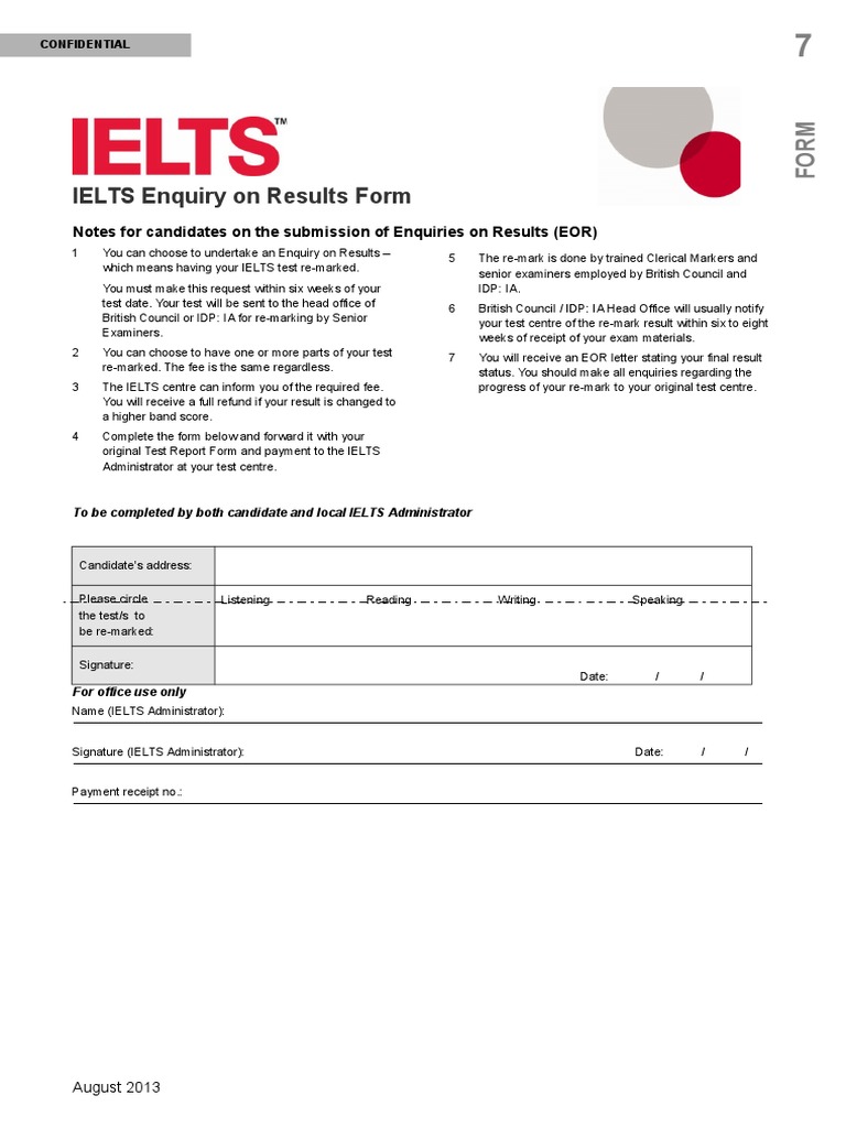 IELTS Enquiry On Results Form: Notes For Candidates On The Submission ...