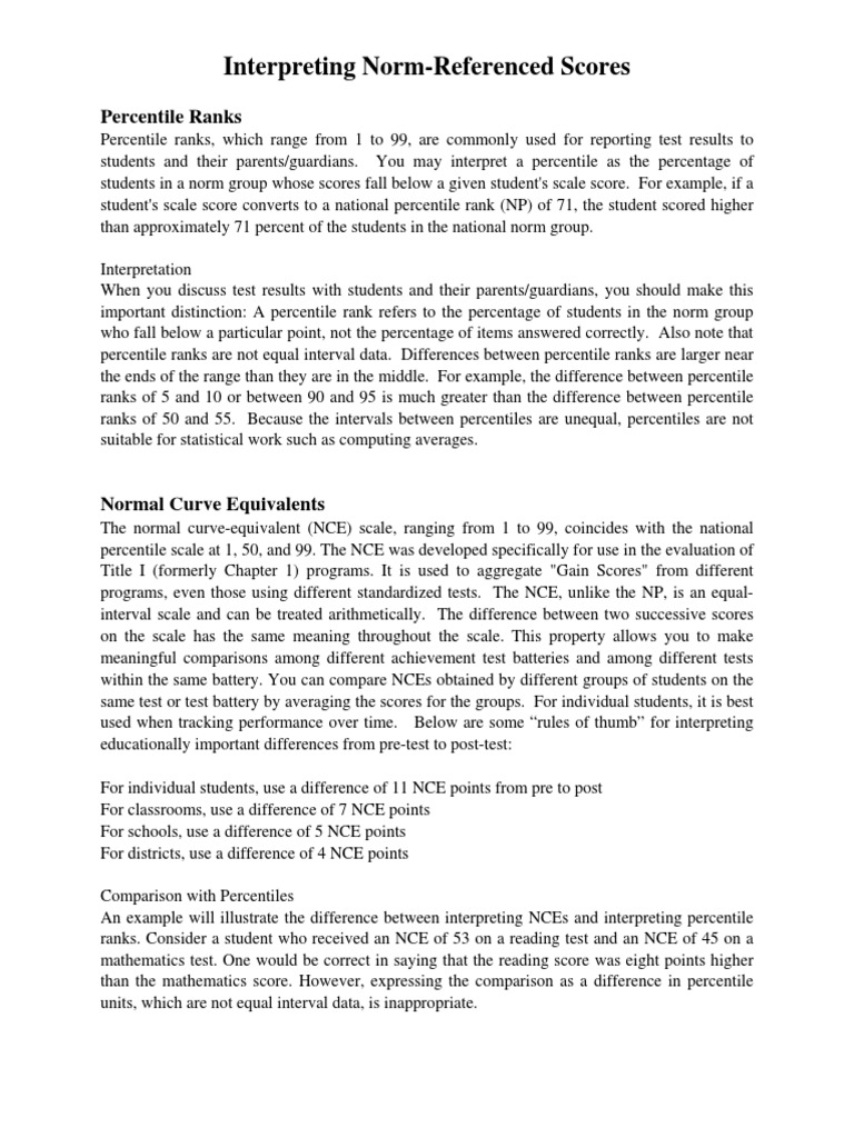Interpreting Norm-Referenced Scores PDF | PDF | Percentile | Percentage