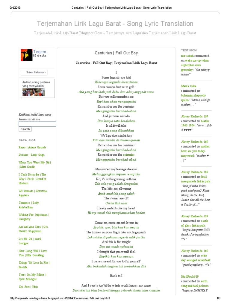 Terjemahan Lirik Lagu Barat - Song Lyric Translation | PDF