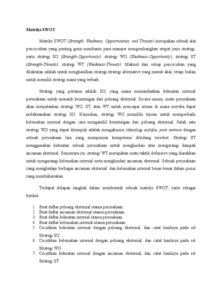 Matriks SWOT Matahari | PDF