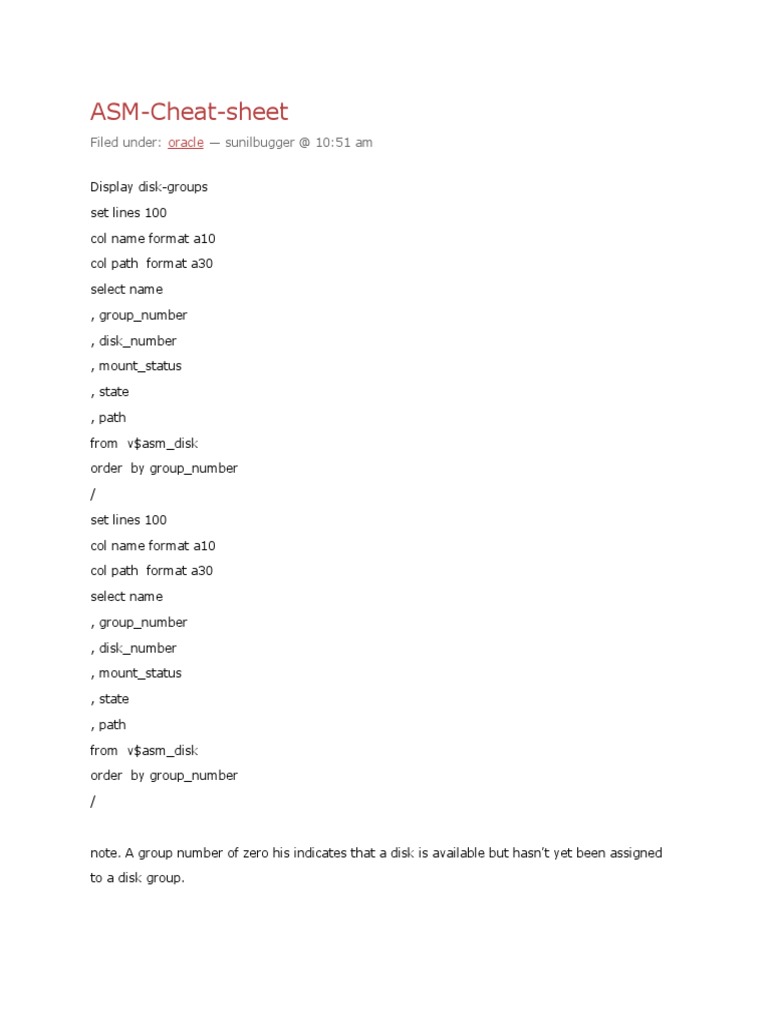ASM-Cheat-sheet: Oracle | PDF