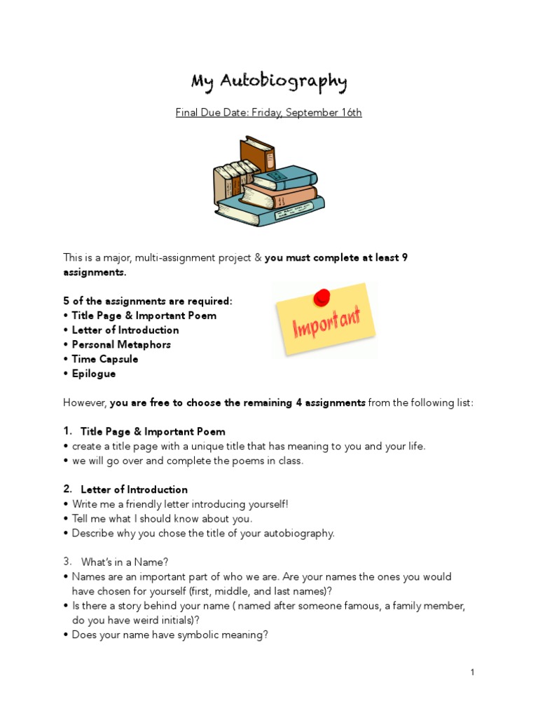 Autobiography Project Guidelines | PDF | Ellipsis | Homework