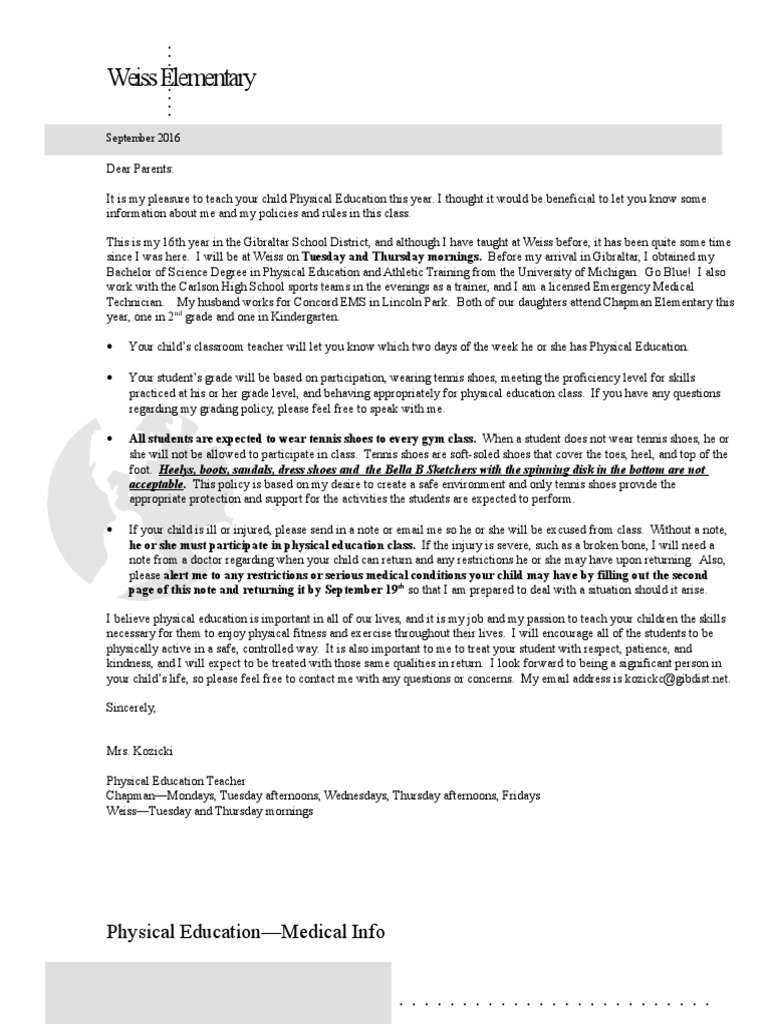 Weiss Elementary PE Guidelines | PDF | Physical Education | Shoe