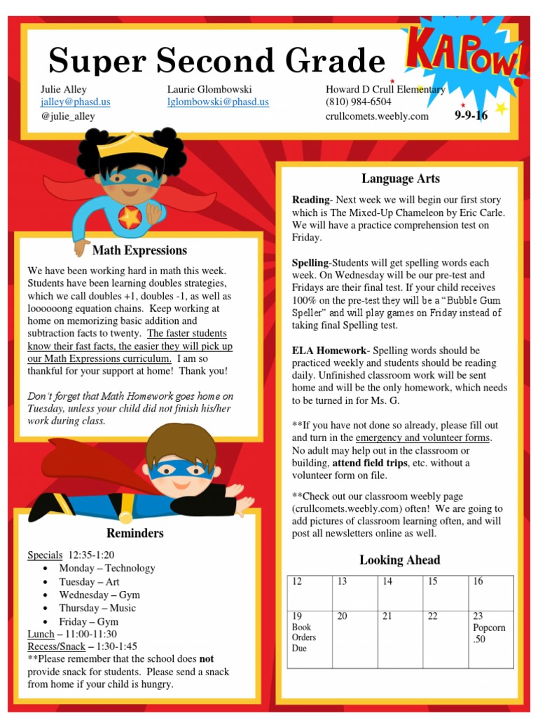 Second Grade Weekly Newsletter | PDF | Language Arts & Discipline