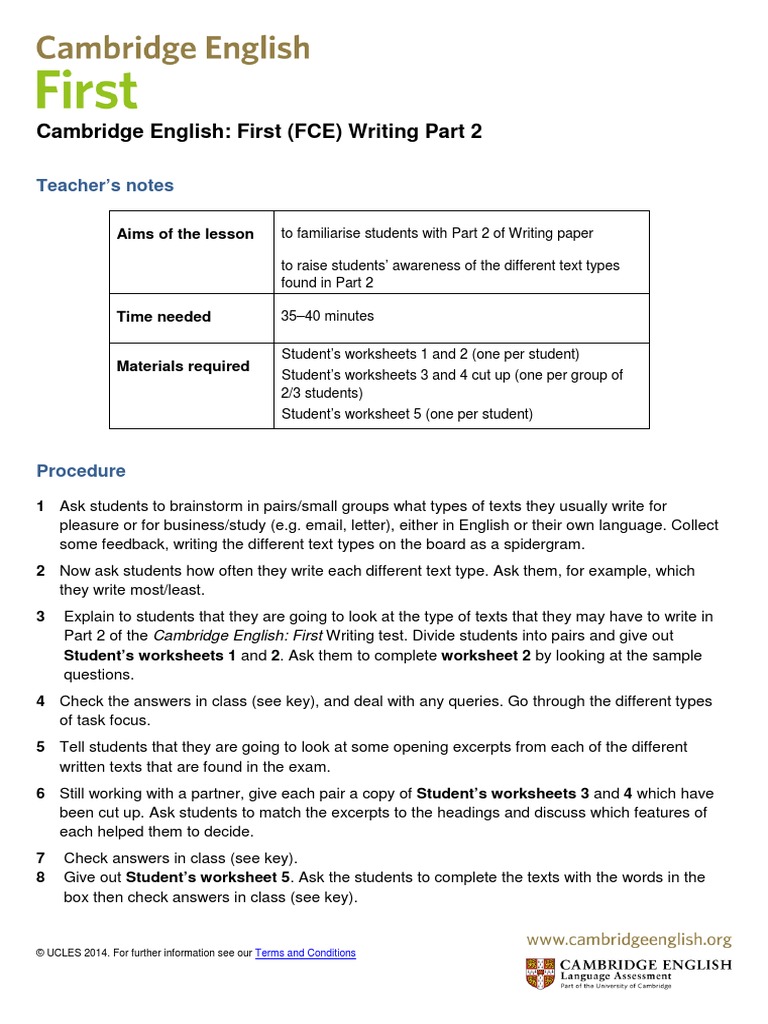 Cambridge English First Fce From 2015 Writing Part 2 | PDF | Question ...