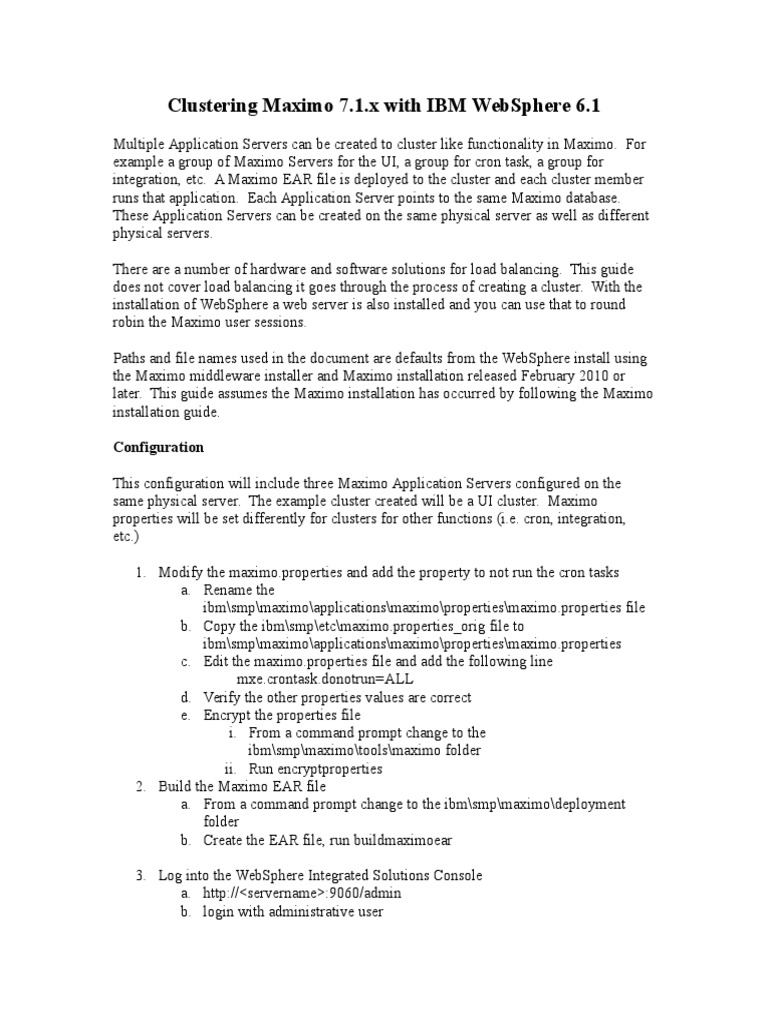 Clustering Maximo 7 and WebSphere | PDF | Computer Cluster ... Clustering Maximo 7 and WebSphere | PDF | Computer Cluster ...