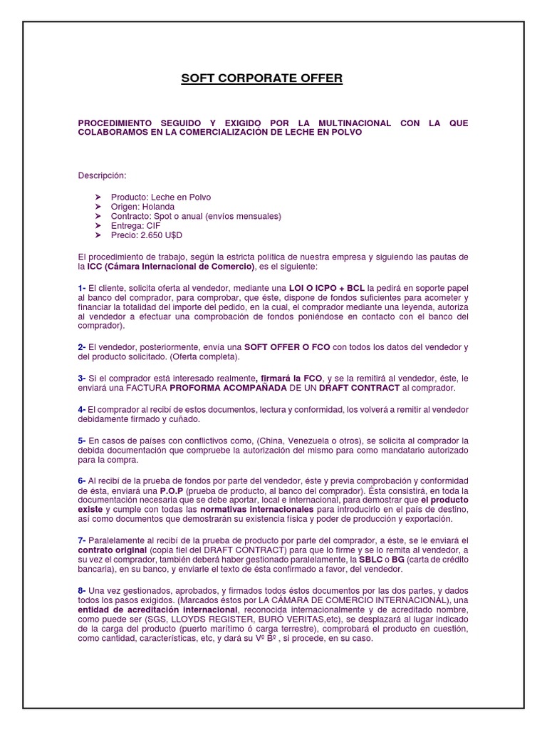 Soft Corporate Offer (Leche en Polvo) | PDF | El comercio internacional ...
