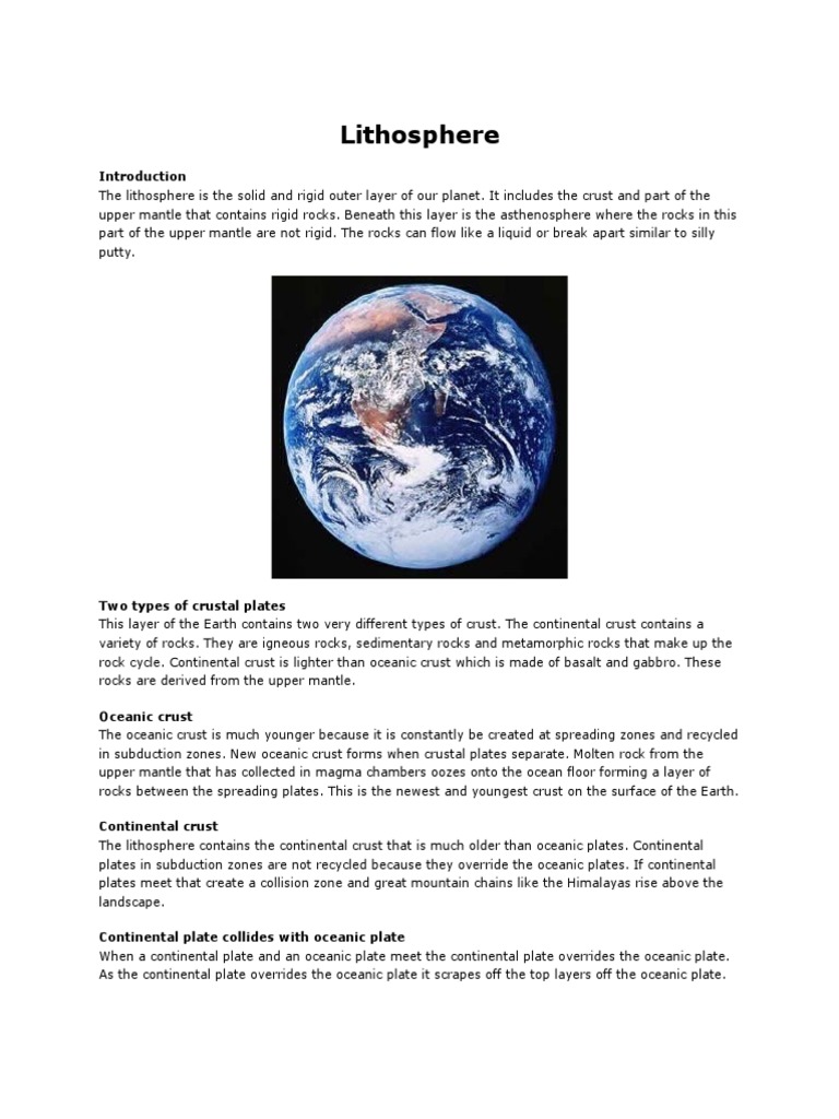 Lithosphere | Plate Tectonics | Crust (Geology)