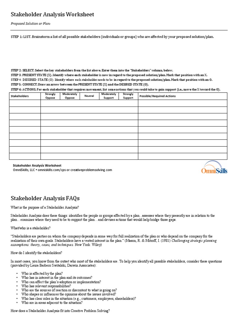 CPS Tools: Stakeholder Analysis Worksheet | Stakeholder (Corporate ...
