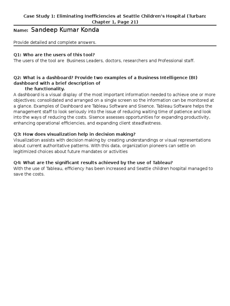 Case Study 1 Seattle Children's Hospital | PDF