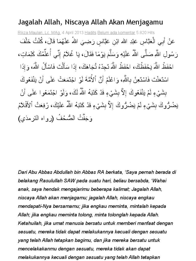 Jagalah Allah, Allah Akan Menjagamu | PDF | Pengembangan Diri | Agama ...