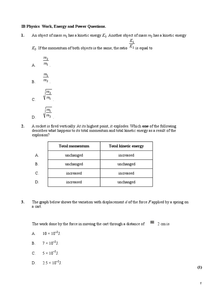 Work Energy Power and Efficiency IB Worksheet | PDF | Mass | Temporal Rates