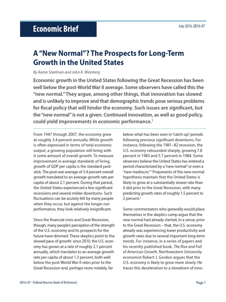 Economic Brief: A "New Normal"? The Prospects For Long-Term Growth in ...