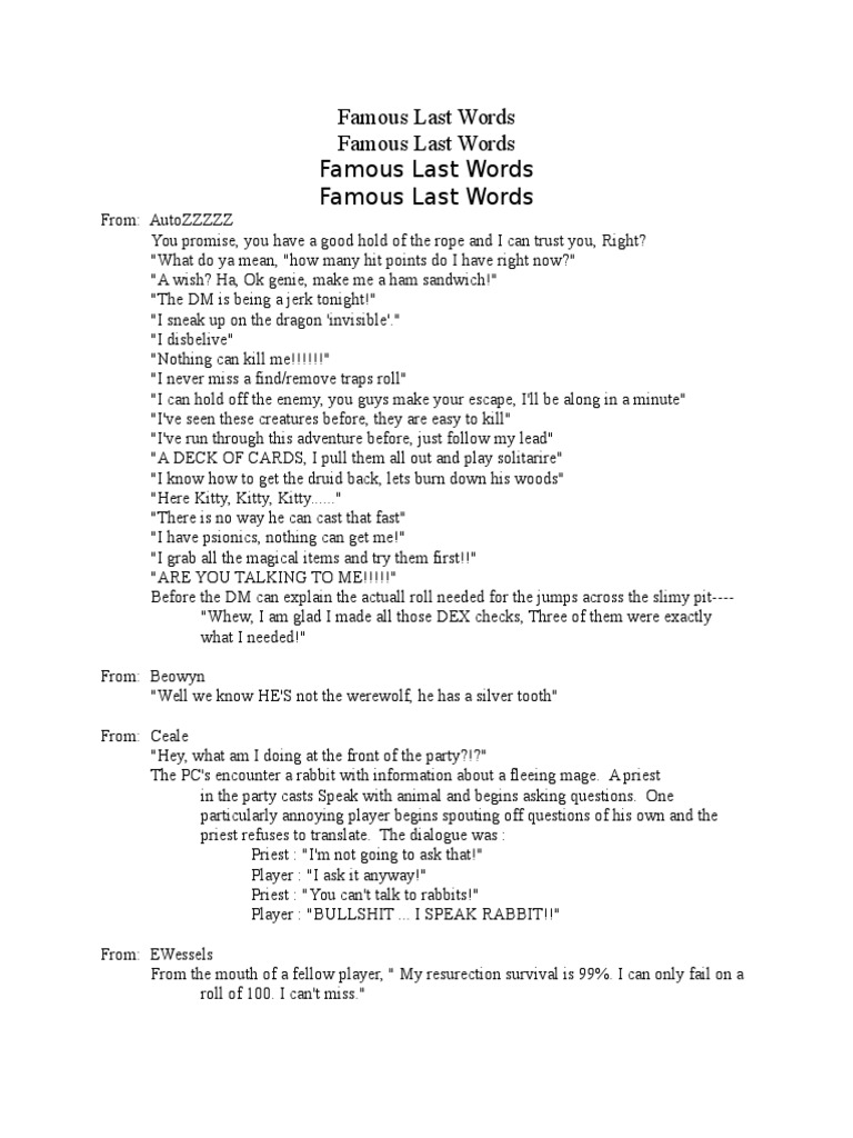 Famous Last Words | PDF | Fantasy | Leisure