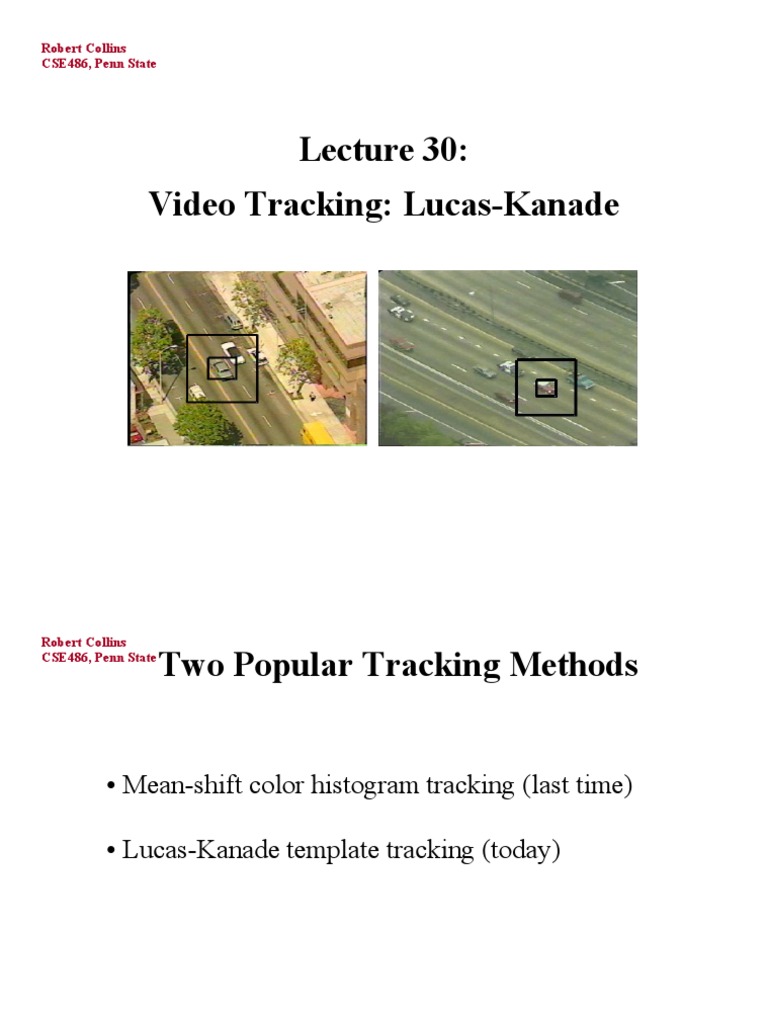 Video Tracking: Lucas-Kanade: CSE486, Penn State Robert Collins | PDF | Algorithms | Areas Of ...