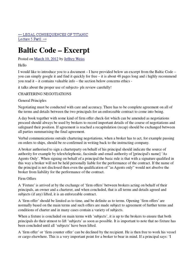 Baltic Code - Excerpt: Legal Consequences of Titanic Lecture 5 Part1 ...