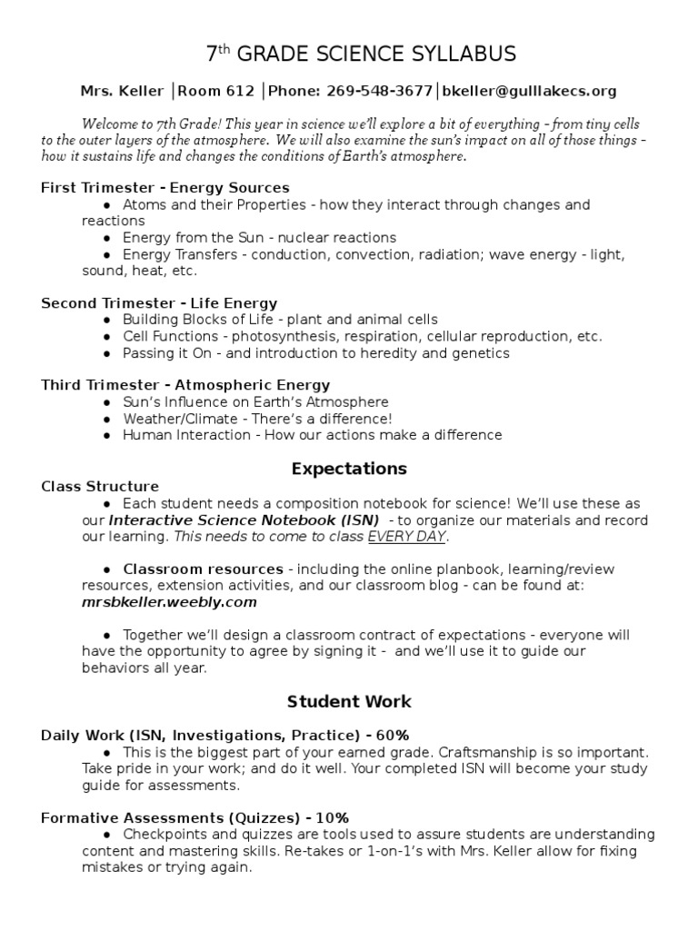 7 Grade Science Syllabus: Expectations | PDF | Educational Assessment | Sun