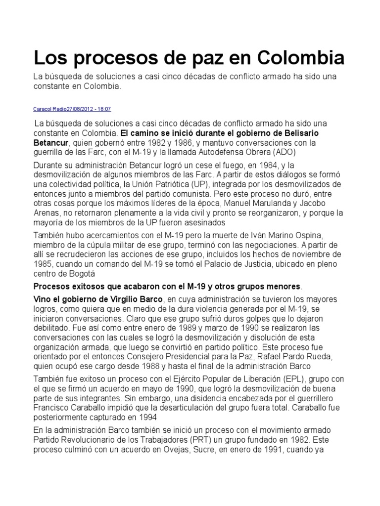 Los Procesos de Paz en Colombia | Farc | Política de colombia