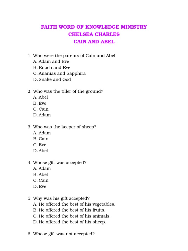 Sunday School Test | PDF