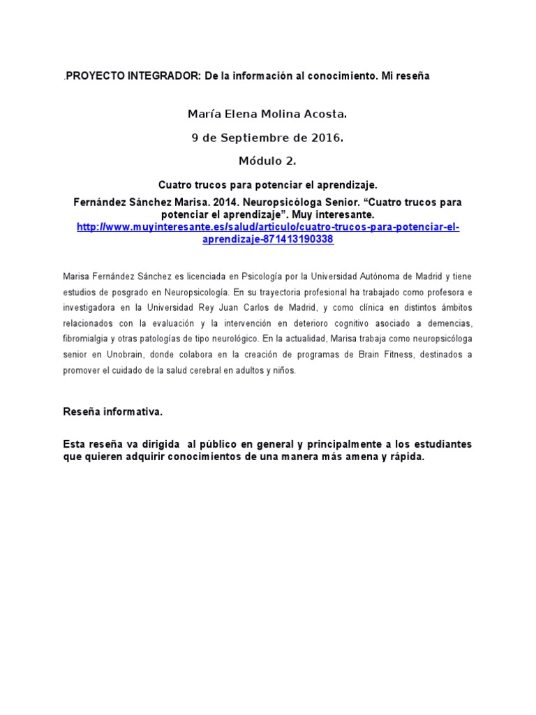 Proyecto Integrador Modulo 2 Semana 4 | PDF | Memoria | Cerebro