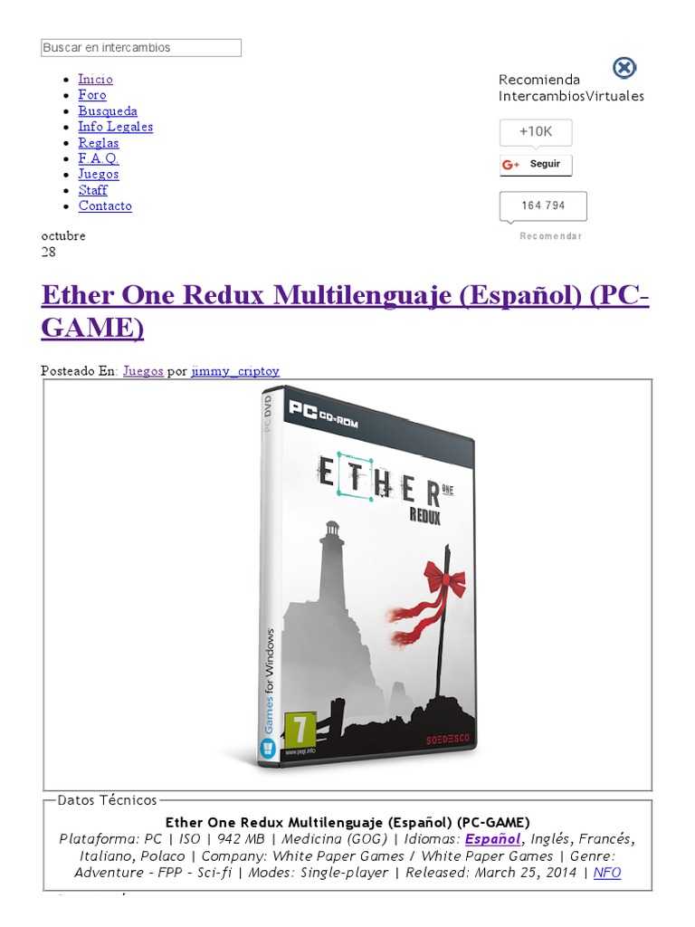 Ether One Redux Multilenguaje (Español) (PC-GAME) - IntercambiosVirtuales | PDF | Informática ...